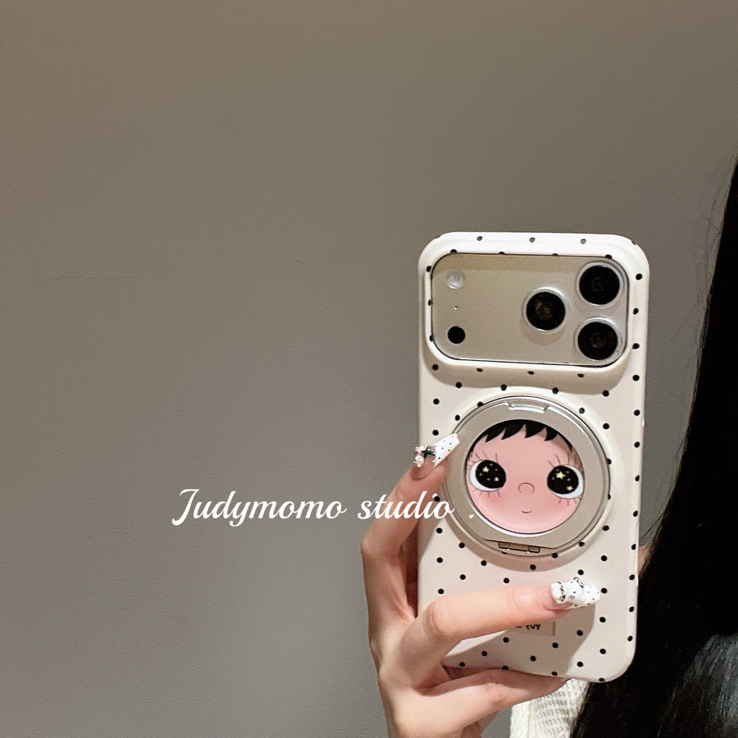ins可爱波点小玉yuy菲林360支架硬壳适用iPhone17pro苹果18promax手机壳新款16防摔壳15少女17