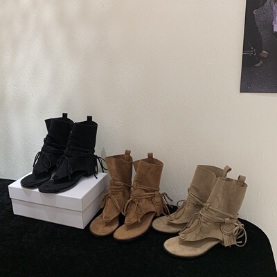 百搭牛皮版夹趾凉靴夏新款