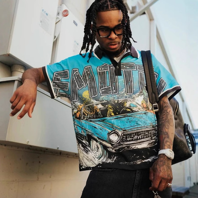 美式MIXED EMOTION翻领短袖T-shirt男士ins夏季T恤女上衣半袖潮