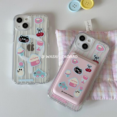 磁吸卡包适用oppoA3eno10/4se手机壳findx7/5pro小众春日条纹猫咪A56/32/a57女K11x/97/93s软套8全包边新品