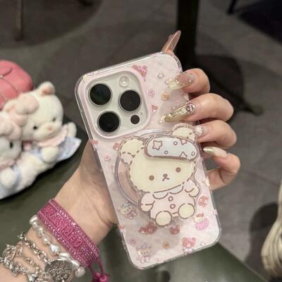 磁吸支架适用oppoA3/reno10/4se手机壳findx7/5pro超萌甜美睡衣小熊可爱A56/32/a57女K11x/97/93s软套8国际版