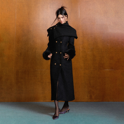 AGAM长款收腰羊毛毛呢大衣