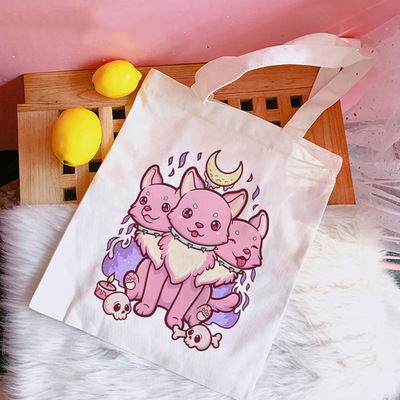 Pastel Goth 卡通猫印花帆布袋单肩包折叠袋手提袋购物袋跨境外贸
