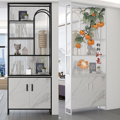 卫生间半墙屏风隔断柜客厅入户门玄关艺术画玻璃干区洗漱台置物架