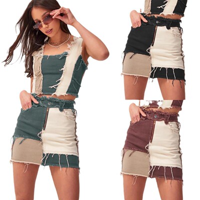 Europe America stretch denim tight denim short skirt women's
