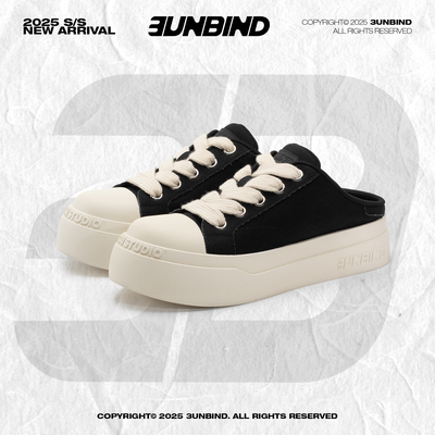3unbind·3B帆布增高半拖鞋