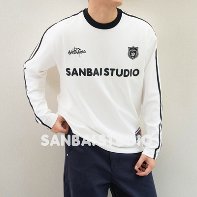 SANBAI叁佰撞色织带长袖