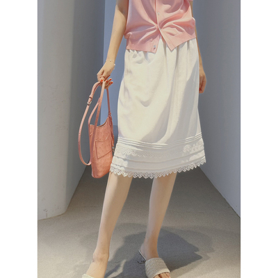 戎美 26新~初恋小白裙/亚麻/半松紧腰/镂空浪漫灵动通勤半裙