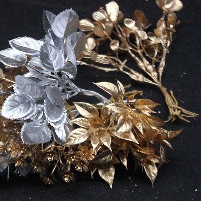 diy手工森系新娘花环伴娘手腕花花枝材料仿真喷漆金银树叶配件