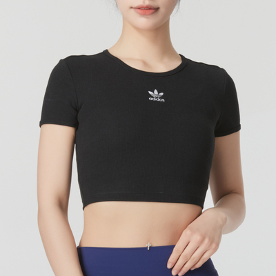 Adidas三叶草女装 经典舒适简约百搭短款修身圆领短袖T恤II8057