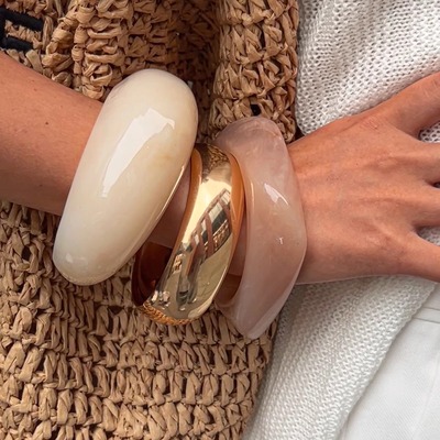 ETERNAL SUMMER设计感光面月牙手镯小众设计复古不规则组合手镯女