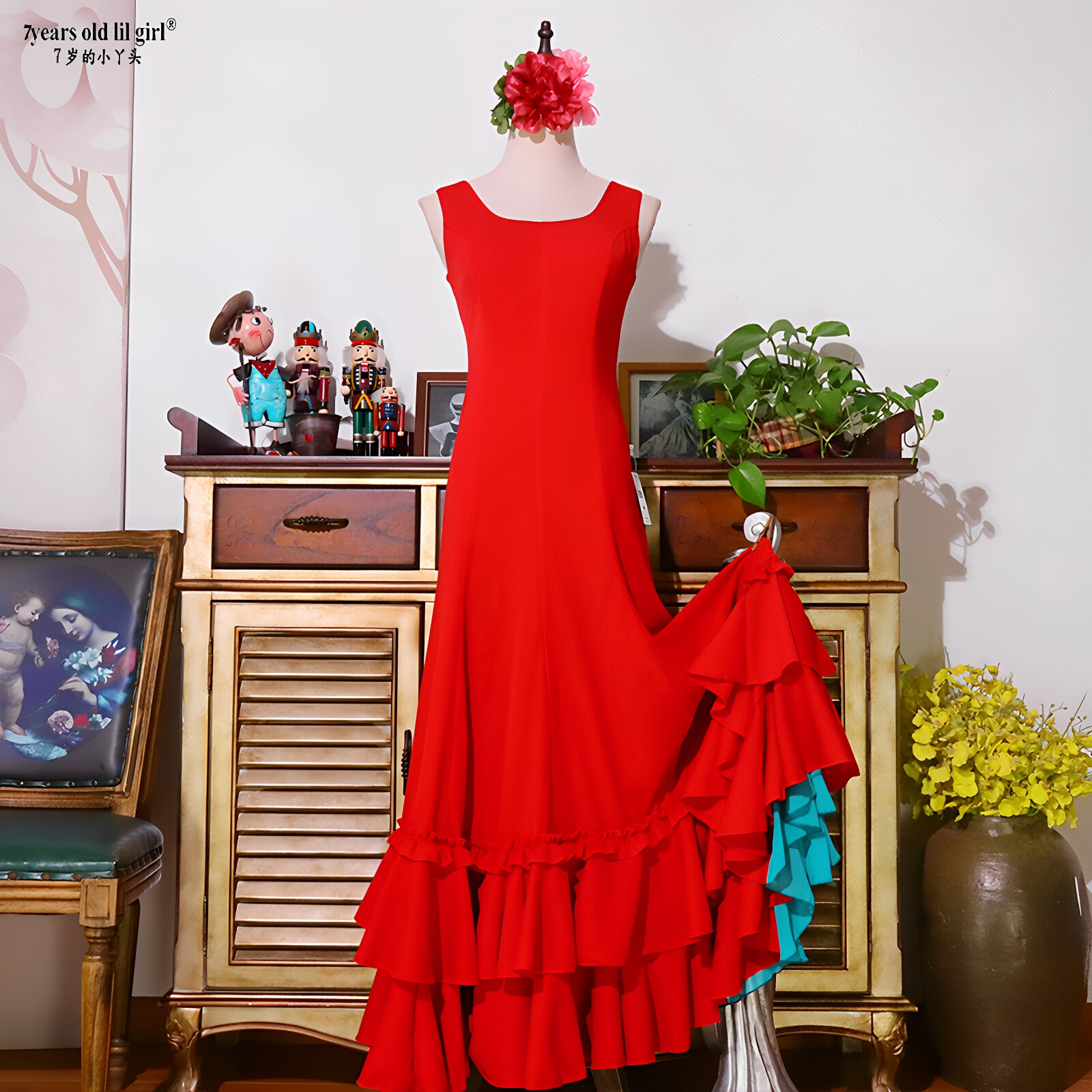 定做Flamenco弗拉门戈春服演出服多层连体裙ENE04