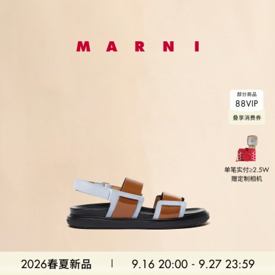 【24期免息】MARNI 2026春夏新品女士FUSSBETT撞色魔术贴双带凉鞋