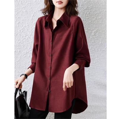 纯色中长款洋气百搭衬衫女春秋季新款韩版宽松显瘦时尚休闲衬衣