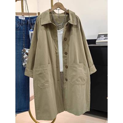 全棉风衣女中长款韩版休闲简约大气慵懒风时尚工装上衣秋季新外套