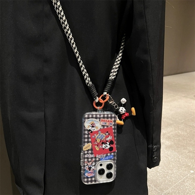 复古格子小奇挂件适用OPPO Findx8S+/X5手机壳Reno13/12/11/8/9/A5pro斜挎可背K10x/A58/A55/A79手提绳A3/A2X