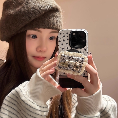 碎花小熊蕾丝枕头磁吸支架适用P60华为nova14活力13/12/10/987SE手机壳pura70复古mate80/P50畅享70/P4030pro