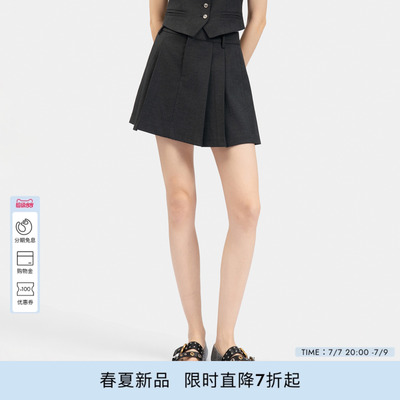 PINKO2026年夏季新款黑色优雅通勤宽松休闲西装百褶裙PEAF2618060
