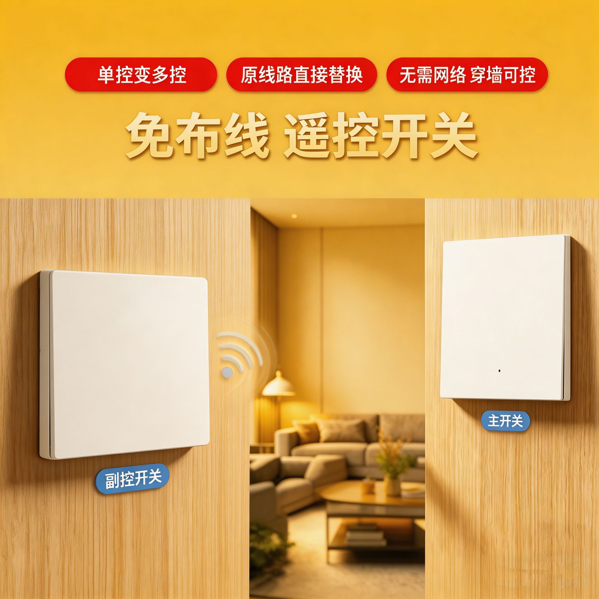 【无线智能】遥控开关移位器双控免布线面板多控电灯远程子母开关