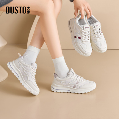 大东阿甘鞋女鞋2026春季新款休闲平底中跟系带圆头材质拼贴C5038