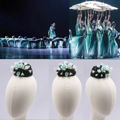 新品古典舞头饰演出服中国风艺考雨涧春行图发饰汉唐舞蹈大摆裙纱