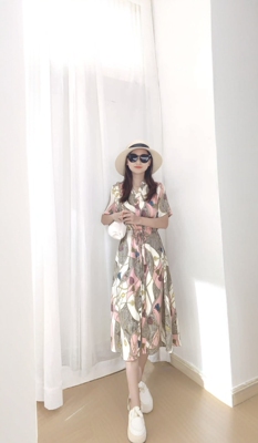 2025新款时尚年夏季套头圆领连衣裙中长款奢华气质裙子