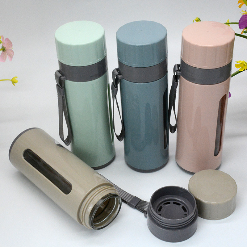 双层塑料常温玻璃茶杯家用便携大容量防摔隔热带手提茶隔运动水杯