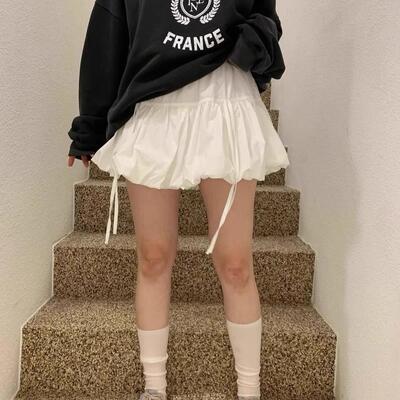 蝴蝶结系带松紧腰A字蓬蓬半身裙