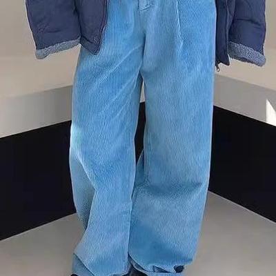 高腰阔腿休闲裤后松紧灯芯绒