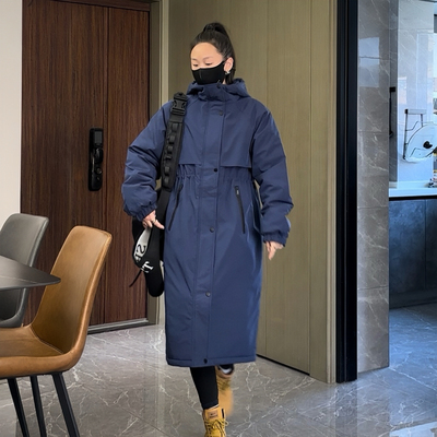 2024冬季新款韩版时尚连帽中长款棉衣女加厚长款过膝保暖棉服外套