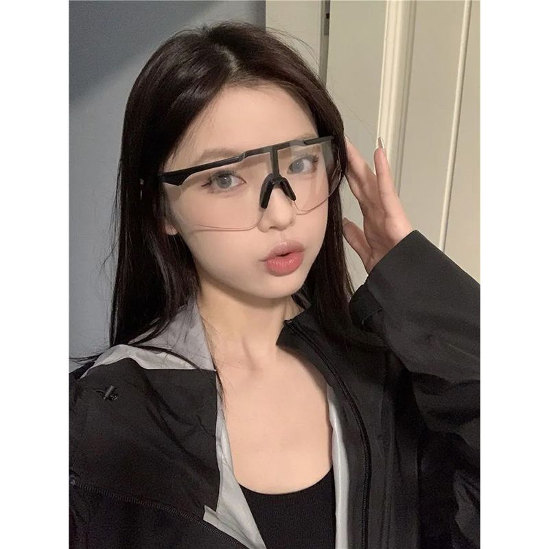 男女款挡风骑行太阳眼镜墨镜户外运动登山滑雪半无框黑边大脸显瘦