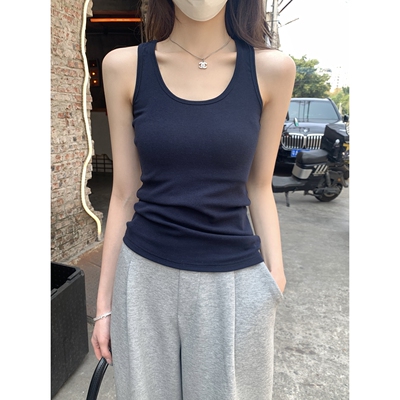 Z16356夏季新款韩版气质修身u领工字型休闲百搭显瘦背心上衣女