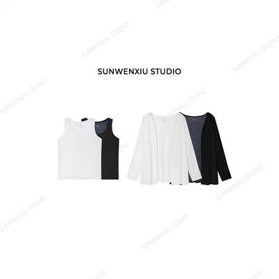 swx studio 三伏搭子 轻柔莱赛尔极简纯色巨显瘦两件套套装534C