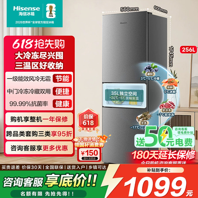 海信251/256L三开门电冰箱家用小户型一级能效无霜出租房以旧换新