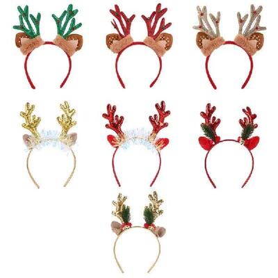 Pack of 6 Holiday Plush Antler Headbands with Detail For