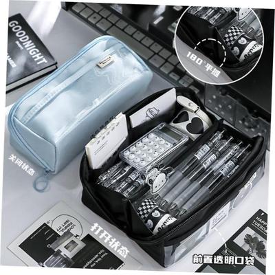 Large Capacity Pencil Case 3 Compartment Pouch Pen Bag Doub1