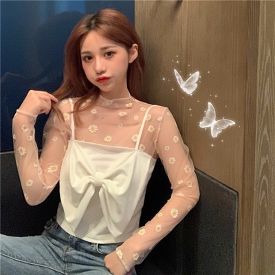 紫色小雏菊蕾丝打底衫