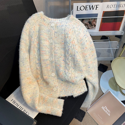 2025春秋款复古彩色花线麻花慵懒高级单排扣软糯可外穿开衫毛衣