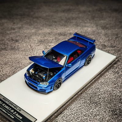 MH 1:64 日产 Skyline GTR R34 Z-Tune 前盖可开合金收藏汽车模型