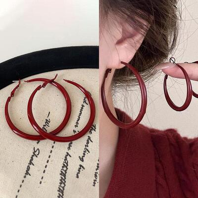 安可拉红耳圈复古港风耳环