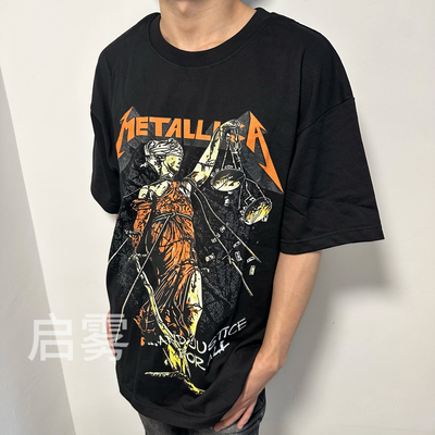 VTG款Metallica金属乐队扼杀女神高街复古印花圆领短袖T恤男女潮
