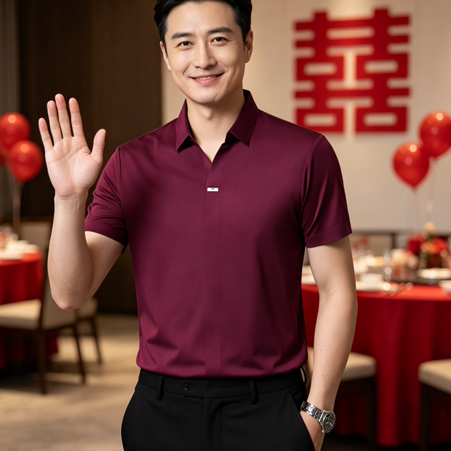 2026新款新娘爸爸婚宴装喜公公结婚礼服平时可穿高端夏季短袖衬衫