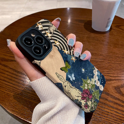 适用vivo x90 60 x70 x80 x50 pro手机壳x27 x20 x23幻彩版 x80proplus保护套油画花朵蝴蝶兔子奔月男女新款