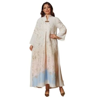 S-2XL  Muslim Embroidery Party Dress for Women Abay Elegant