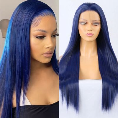 Blue Wig Straight Synthetic Lace Front Wig Glueless Wigs Rea