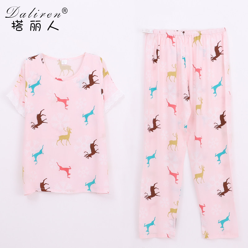 月子服夏薄款产后绵绸孕妇短袖长裤人造棉哺乳喂奶睡衣家居服套装
