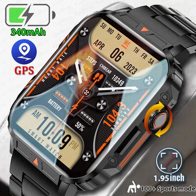 2024 New 1.95 Outdoor Military Man Smart Watch Men Bluetooth