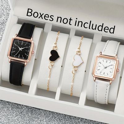 4PCS Fashion Minimalist Watch Luxury Men's and Women's Leath