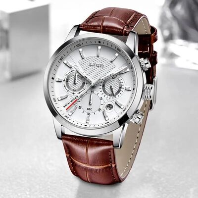 LIGE Watches Men 2024 Top Brand Luxury Casual Leather Quartz