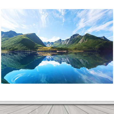 有山有水 湖泊山水画 大自然风景壁画 沙发背景墙自粘贴纸画